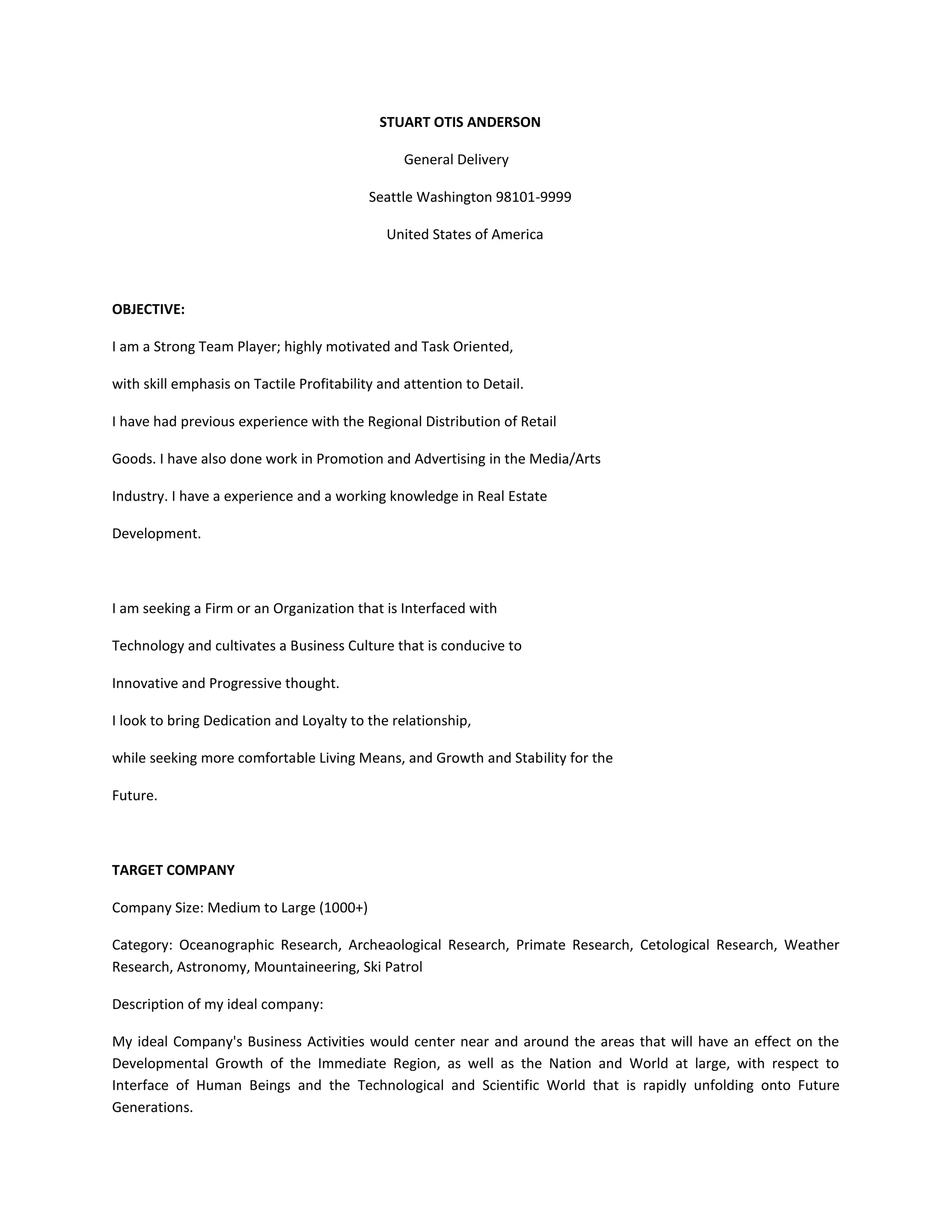 distinctive resume for stuart otis anderson | PDF