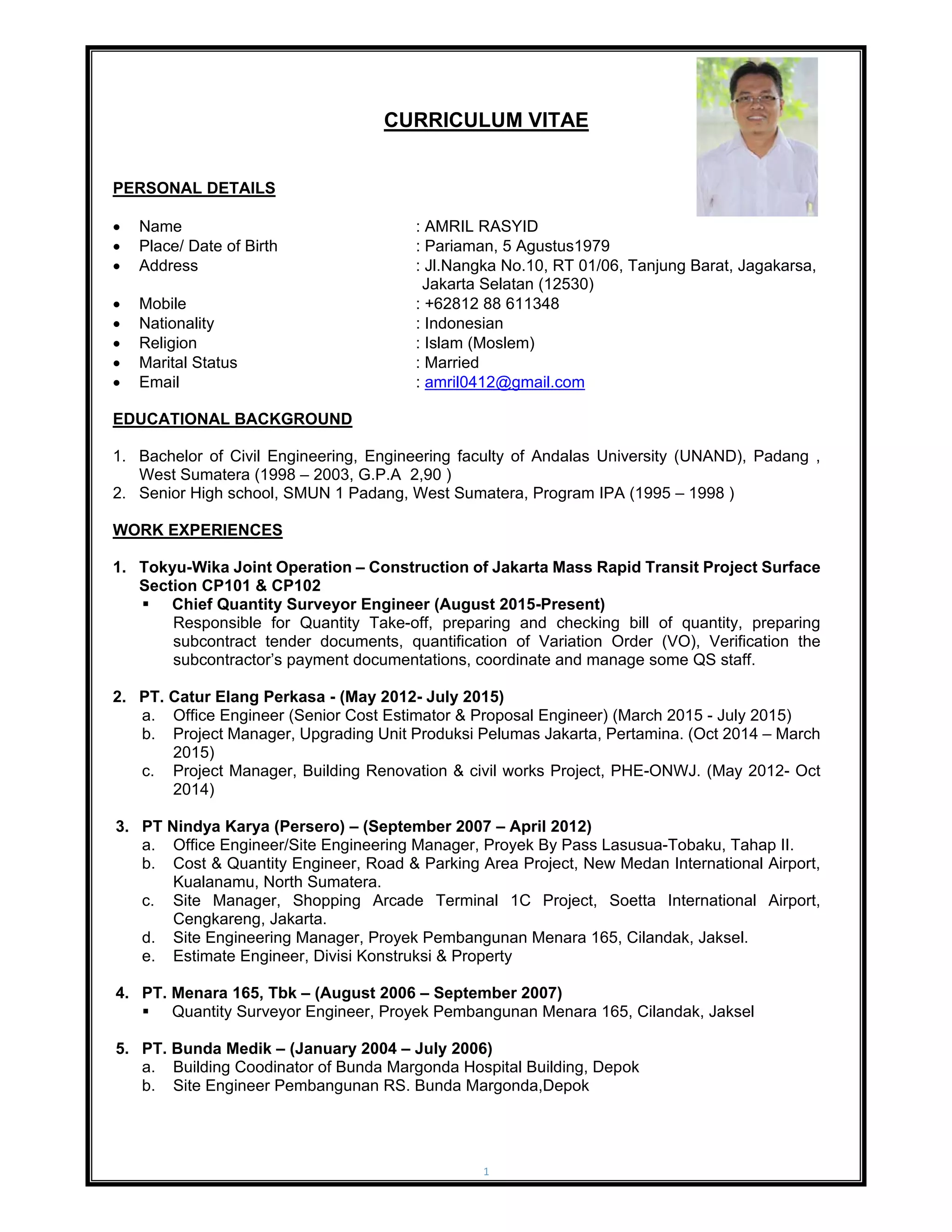 Amril Rasyid-Resume of CV | PDF