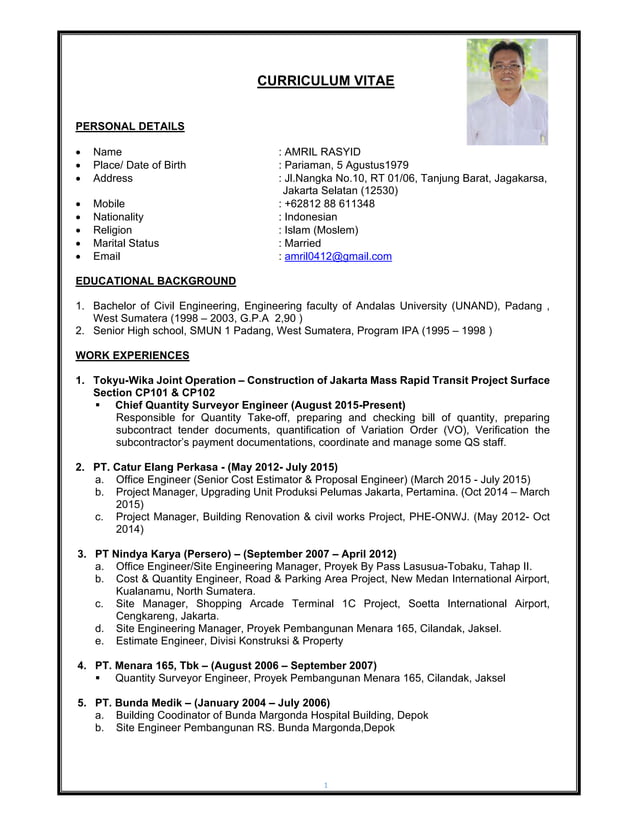 Amril Rasyid-Resume of CV | PDF