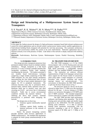 Design and Structuring of a Multiprocessor System based on Transputers | PDF