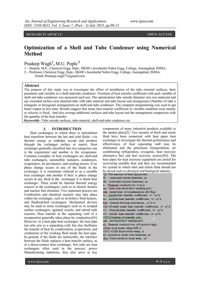 Optimization of a Shell and Tube Condenser using Numerical Method | PDF