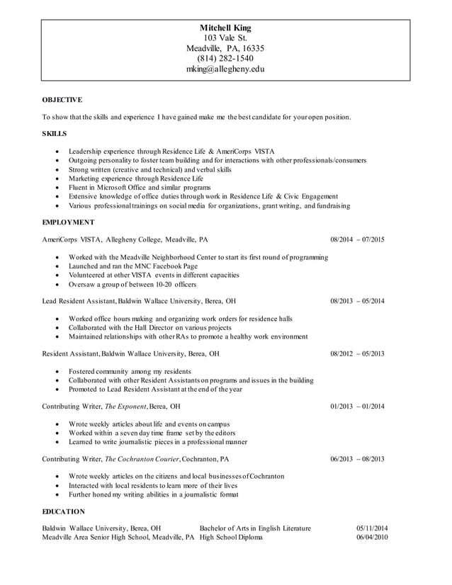 Mitchell King Resume | DOCX