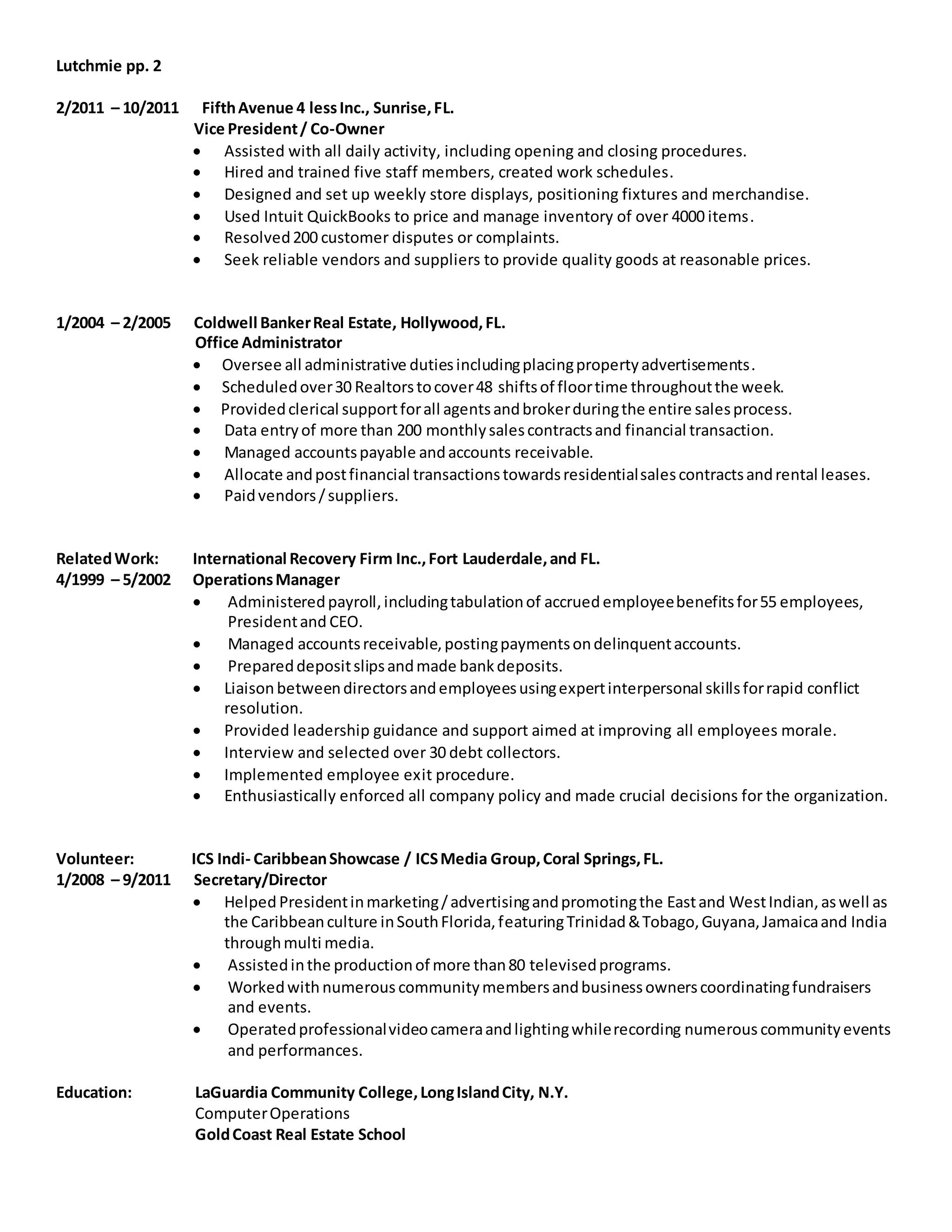Lutchmie Chand resume 6 ops 2016 | PDF