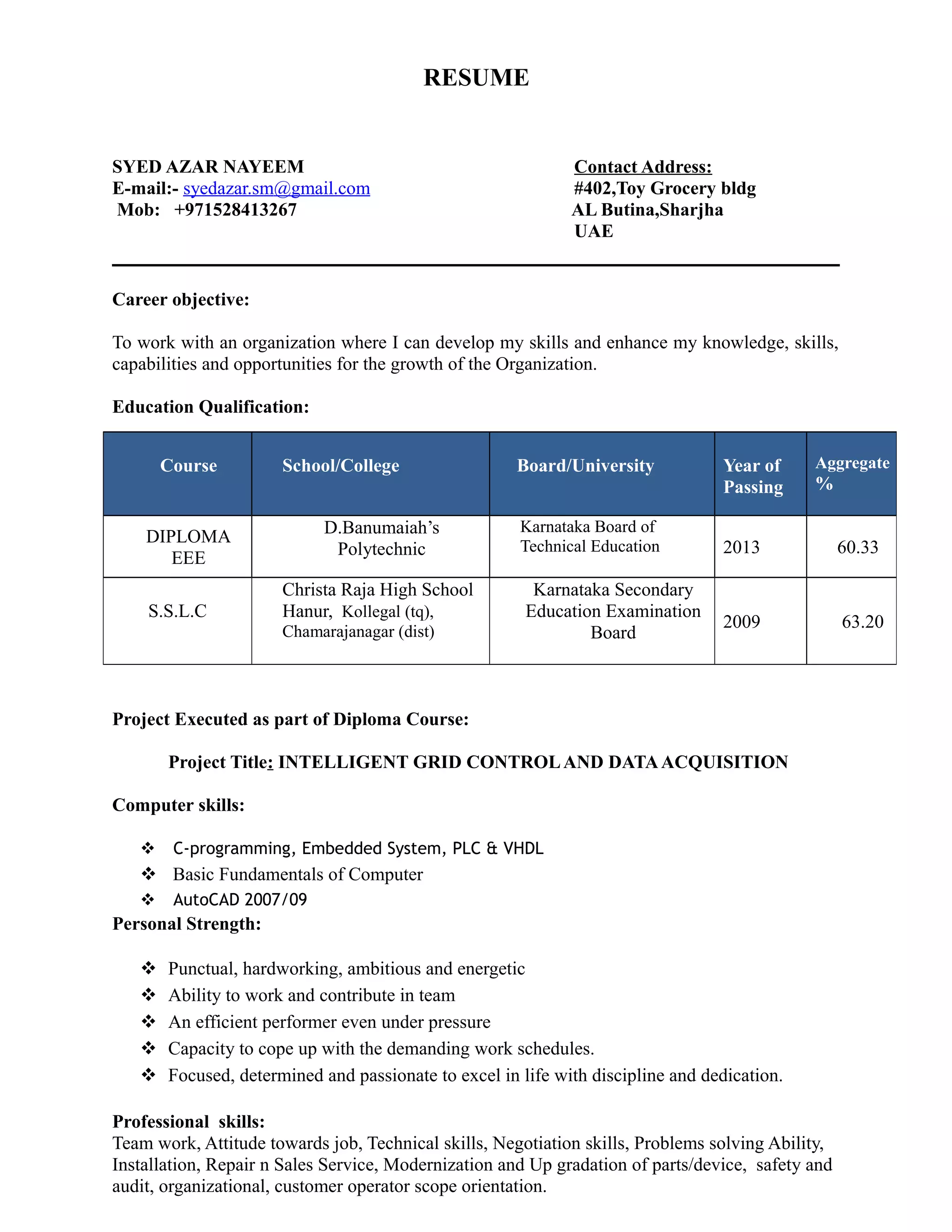 Sayed Azhar Resume | DOC