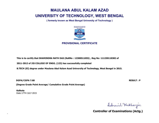 B.Tech certificate | PDF | College Education | Education