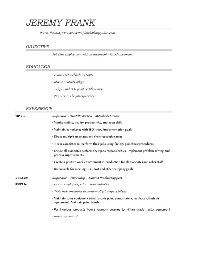 JEREMY FRANK 2015 RESUME | PDF