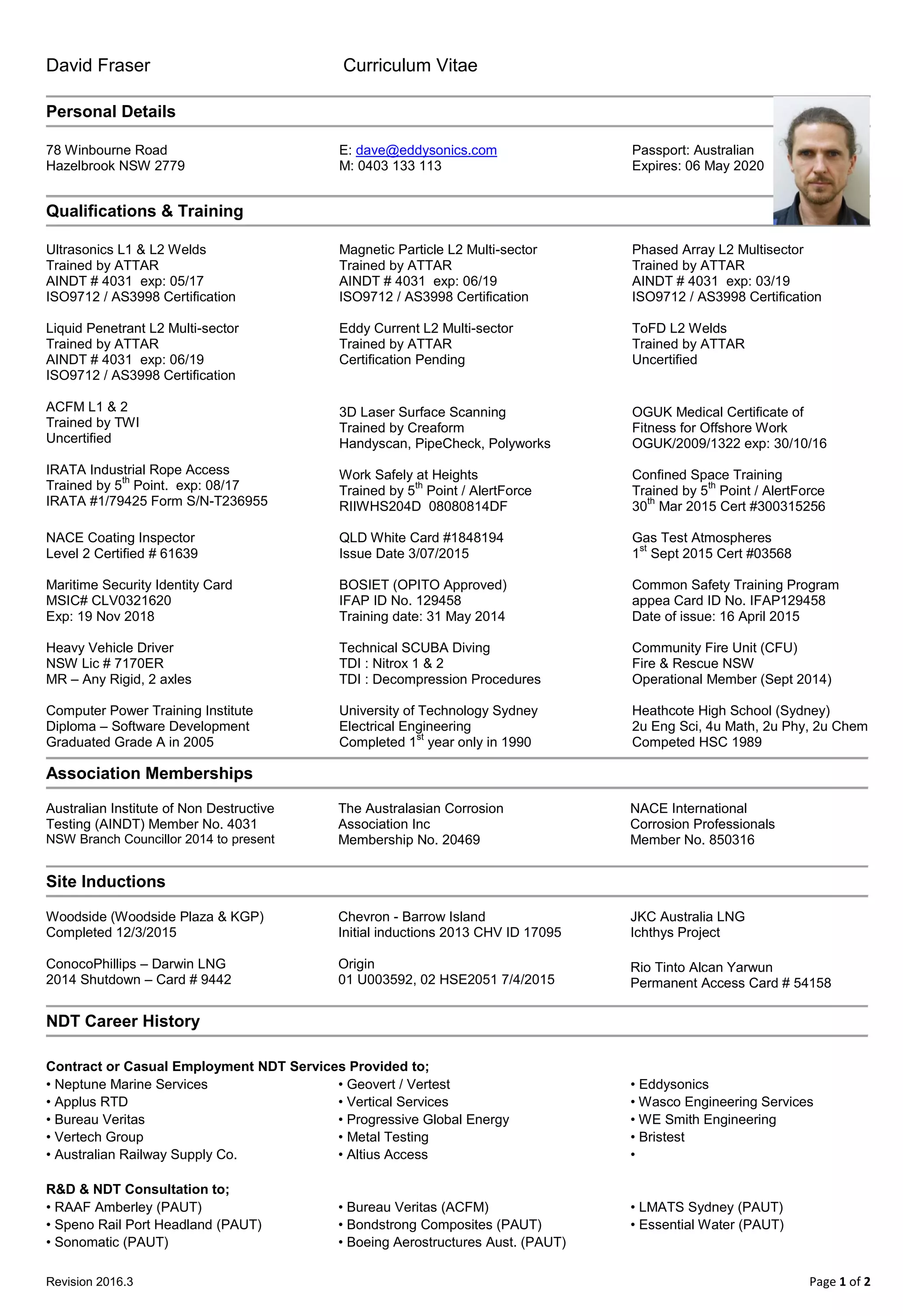 David Fraser CV 2016.3 | PDF