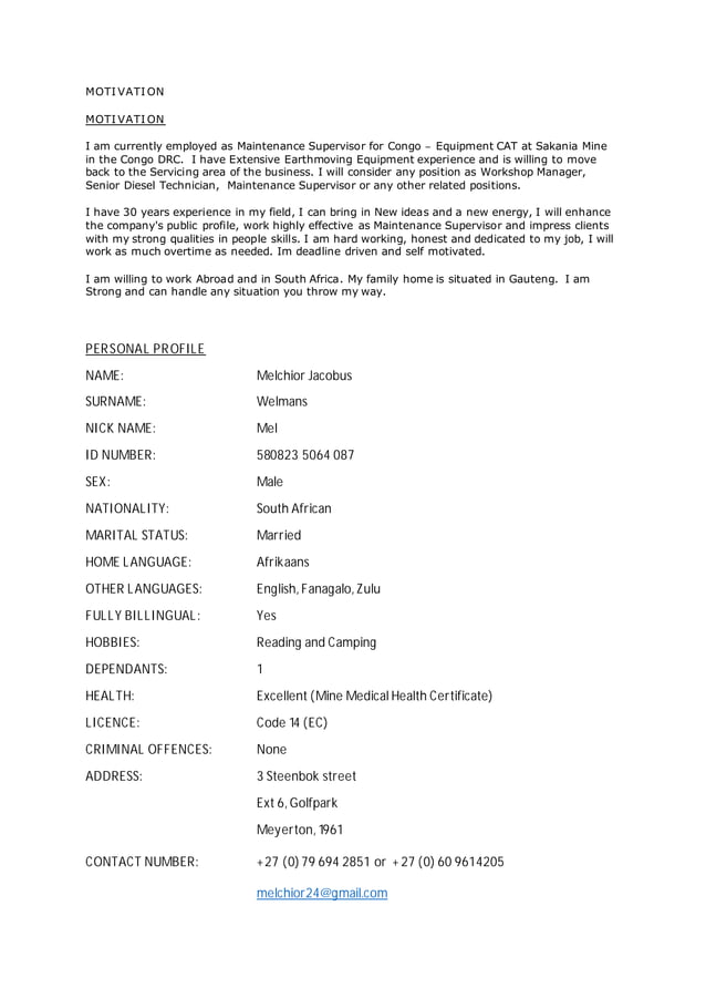 Latest CV of MJ Welmans | PDF