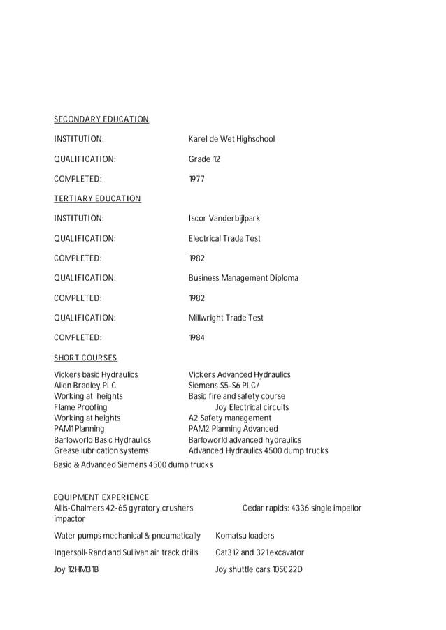 Latest CV of MJ Welmans | PDF