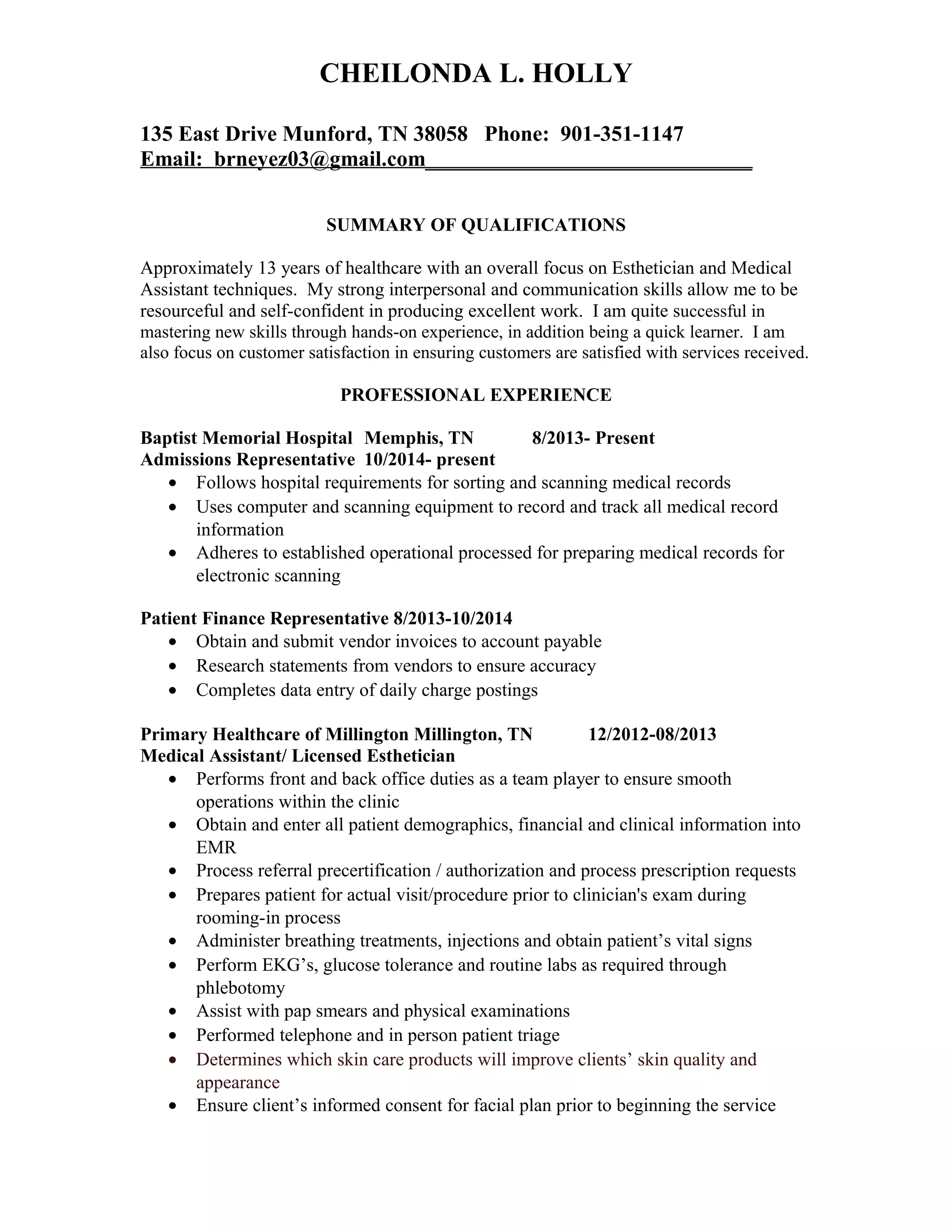 CHEILONDA L HOLLY Resume 1 | DOC