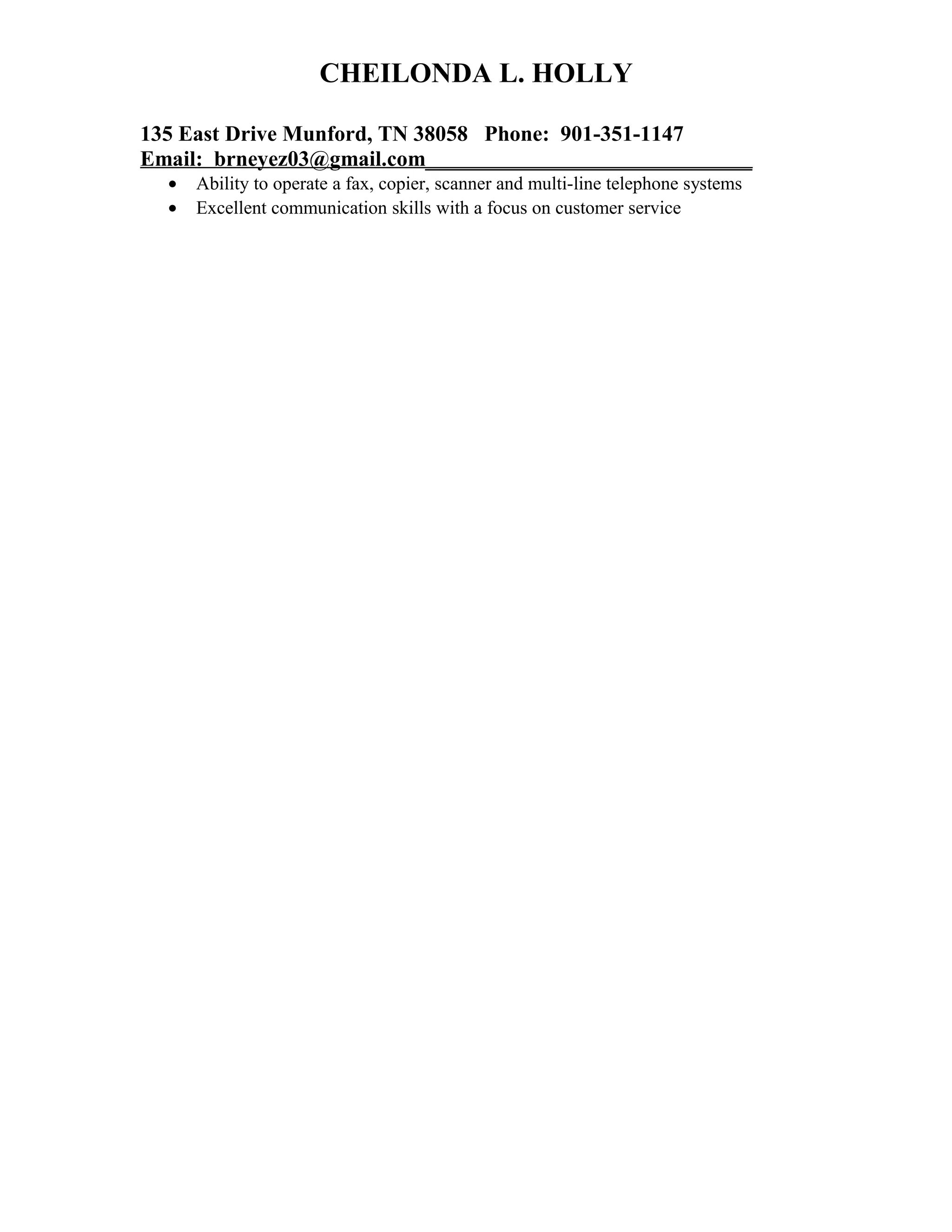 CHEILONDA L HOLLY Resume 1 | DOC