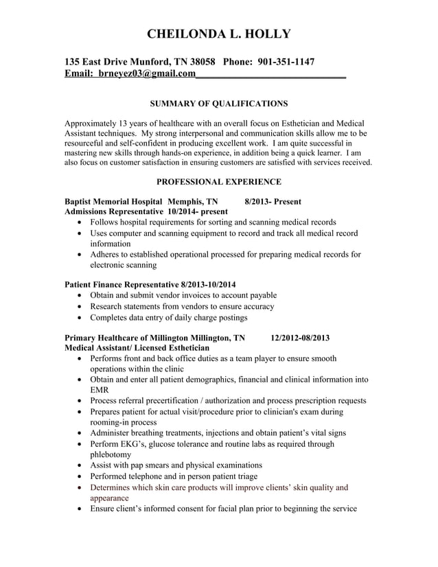 CHEILONDA L HOLLY Resume 1 | DOC
