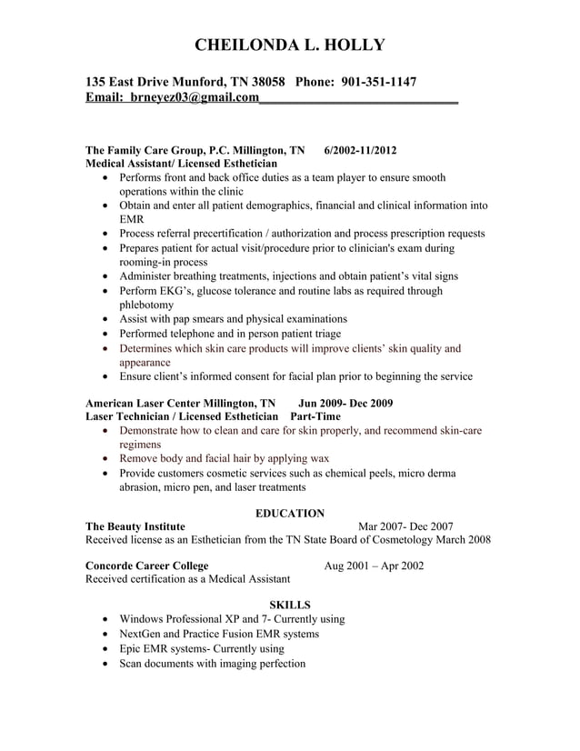 CHEILONDA L HOLLY Resume 1 | DOC