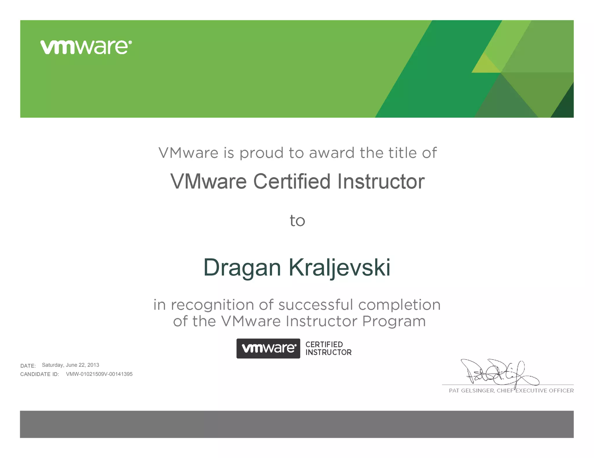 VMware Certified Instructor certificate | PDF
