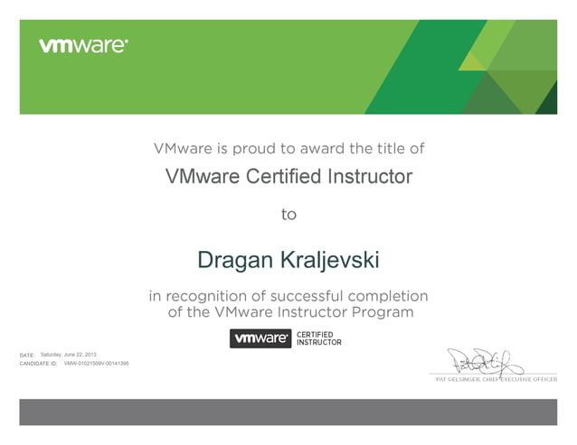 VMware Certified Instructor certificate | PDF