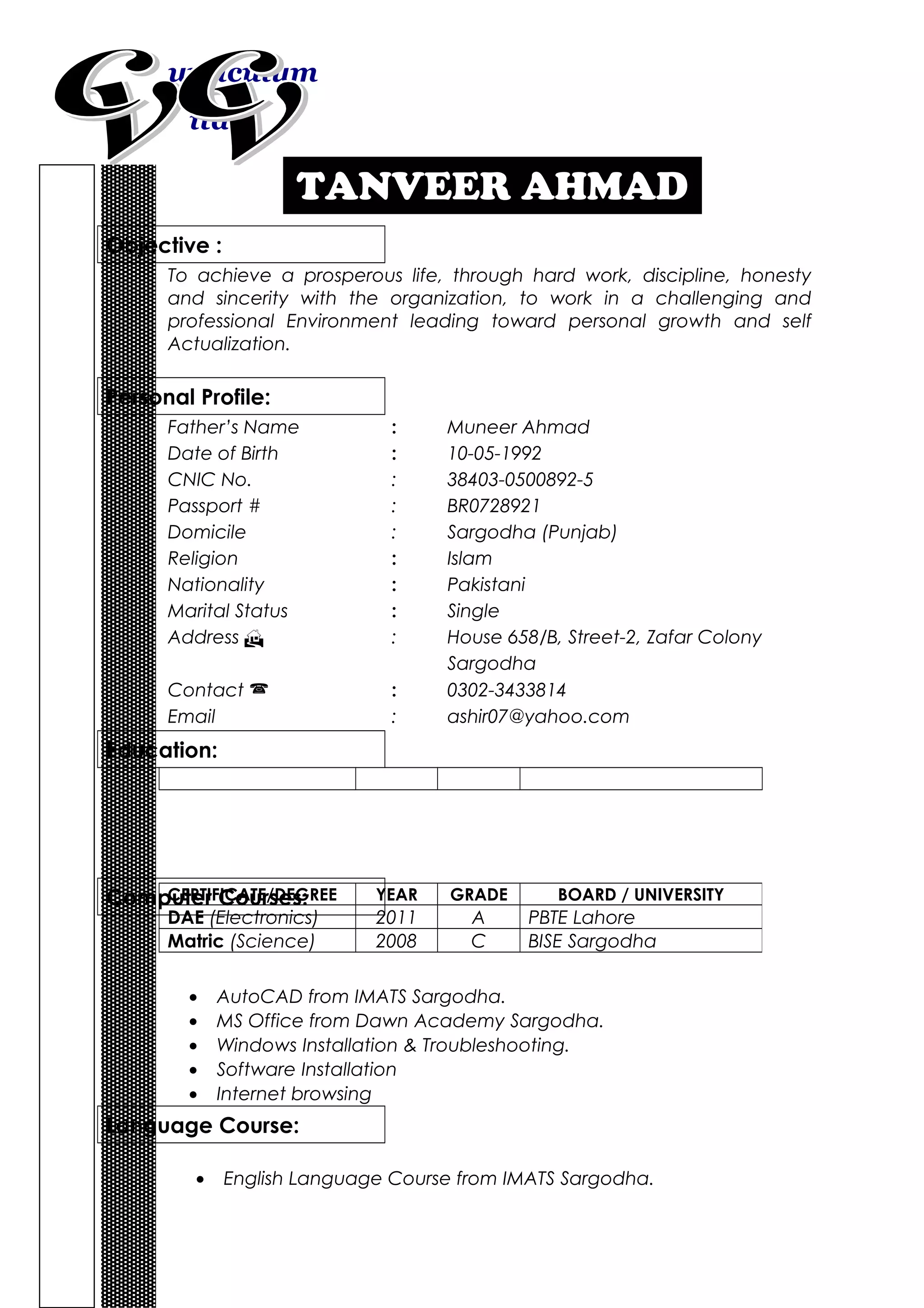 TANVEER AHMAD cv | PDF