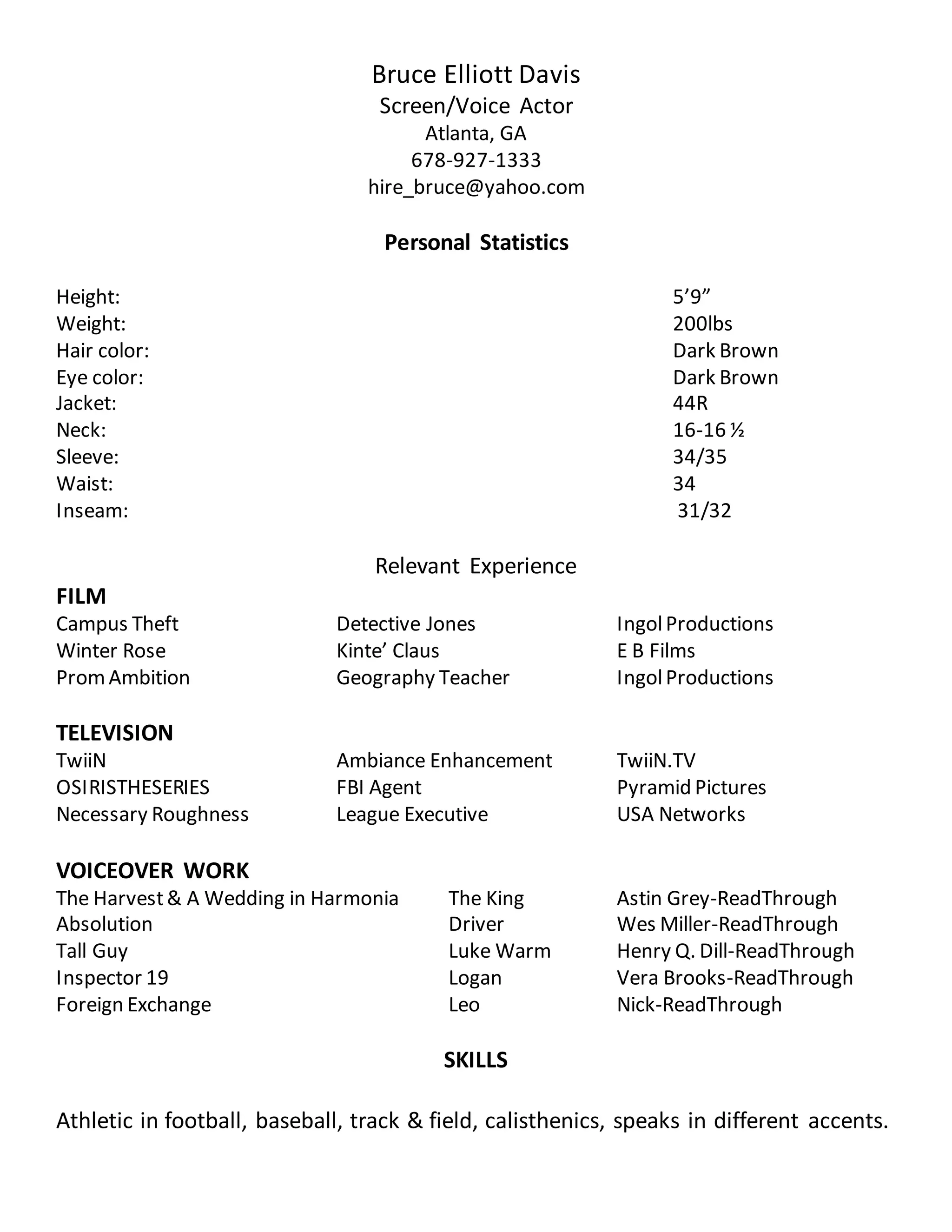 Bruce Elliott Davis Actor | DOCX