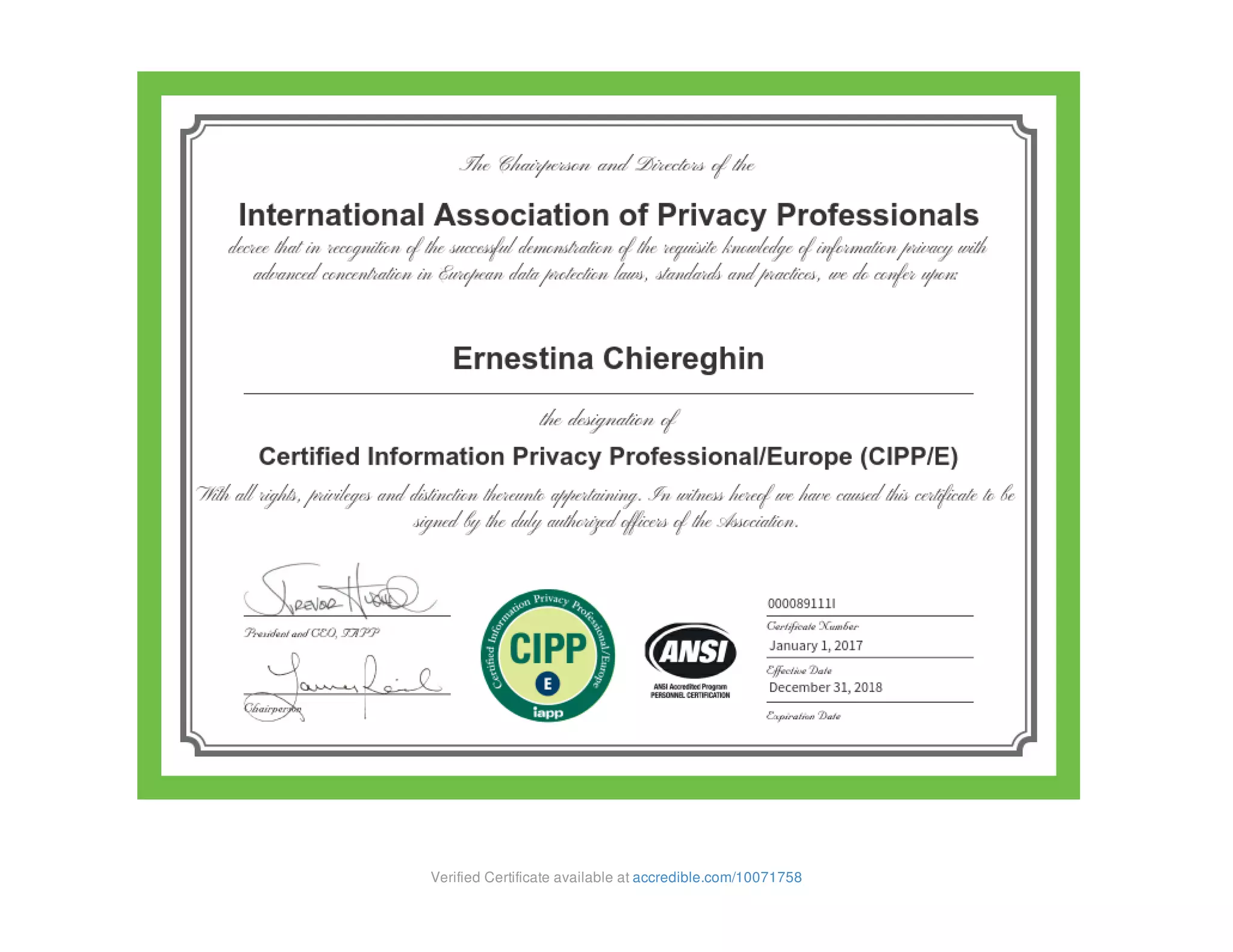10071758 IAPP CIPP-E certificate | PDF