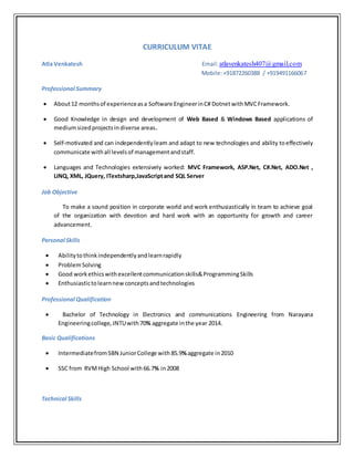 Curriculam Vitae- Venkatesh | PDF