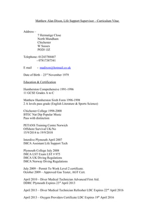 Matthew Alan Dixon CV | DOC