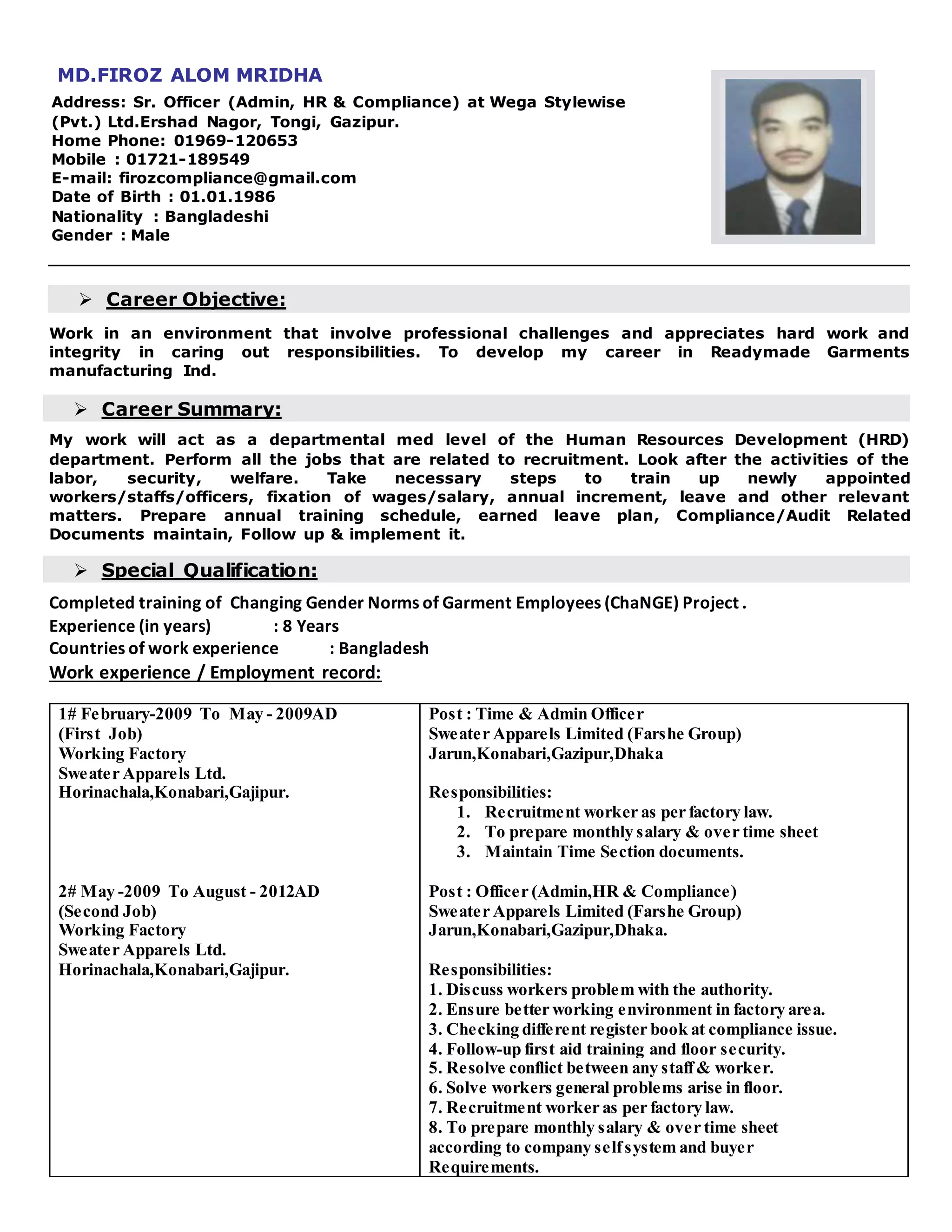 Firoz Alom CV(Officer) | DOCX