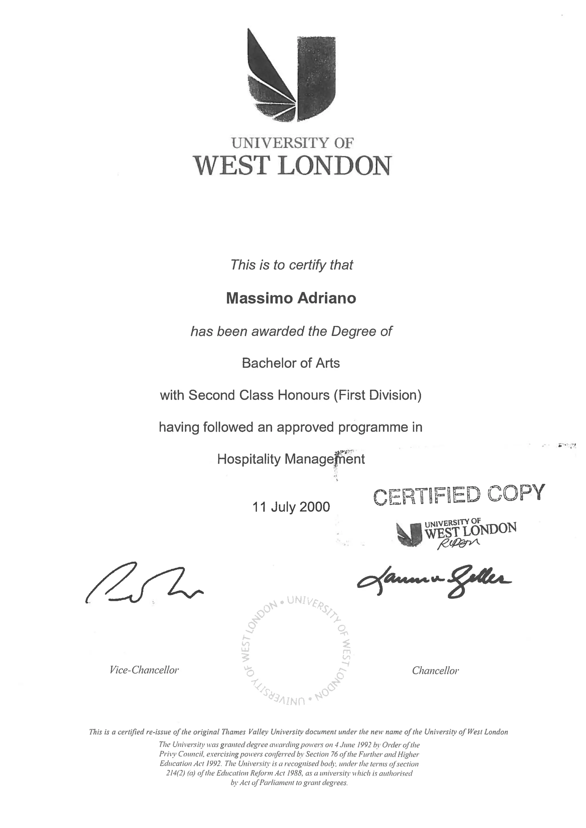 M Adriano certificates | PDF