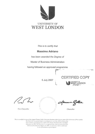 M Adriano certificates | PDF