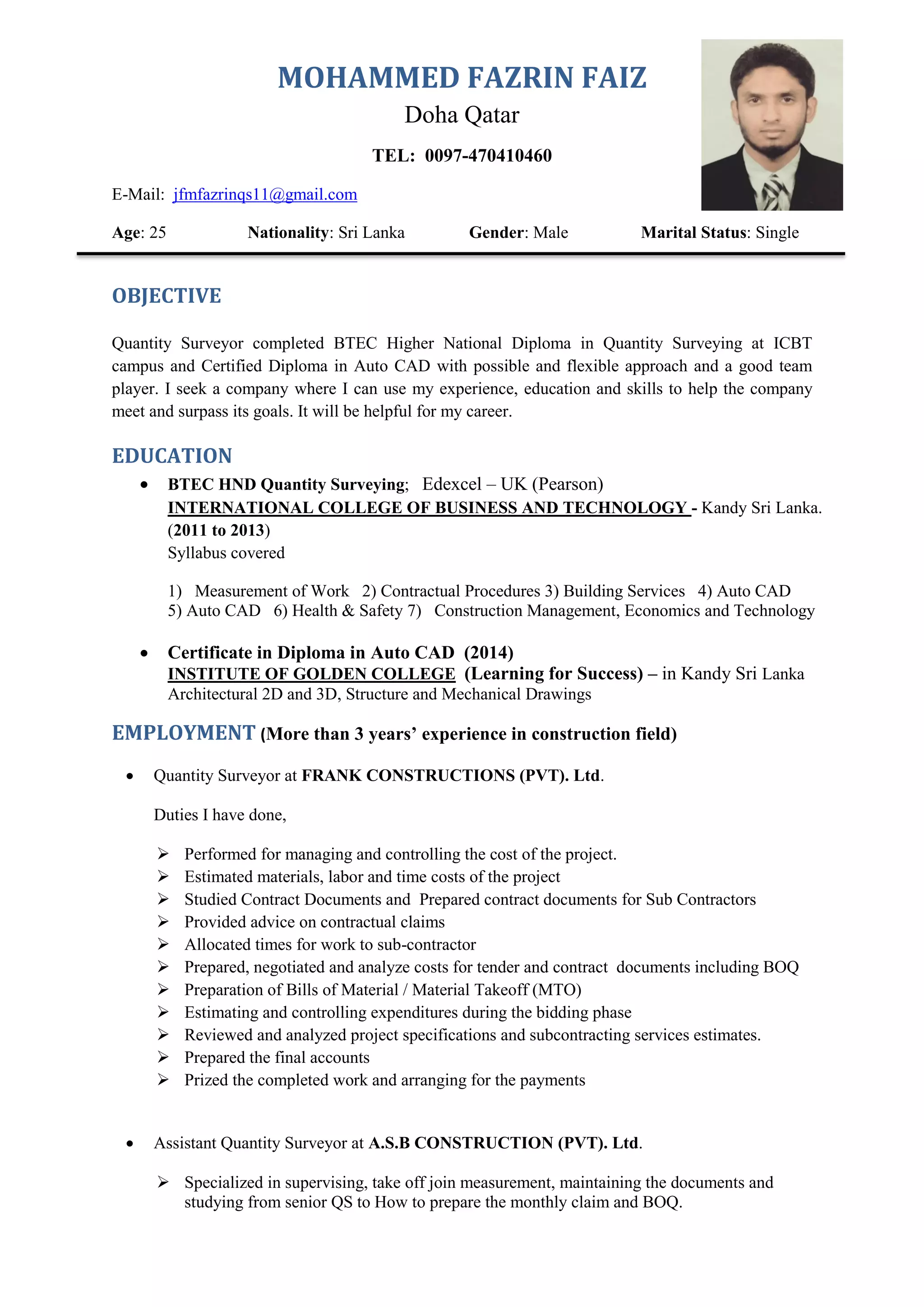 FAZRIN FAIZ CV QS | PDF