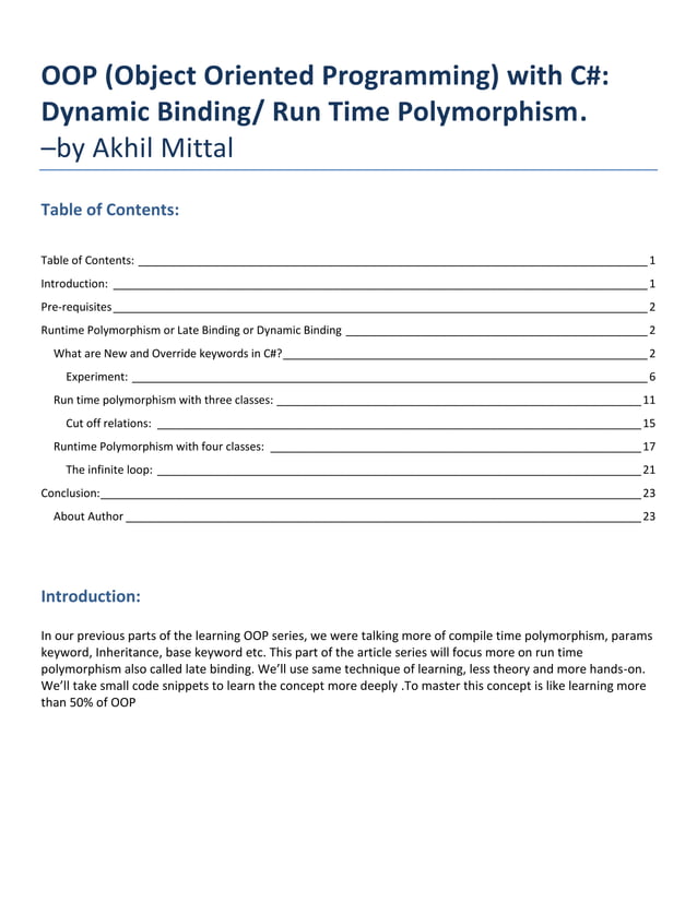Diving In Oop Day 3 Polymorphism And Inheritance Dynamic Binding Run Time Polymorphism Pdf
