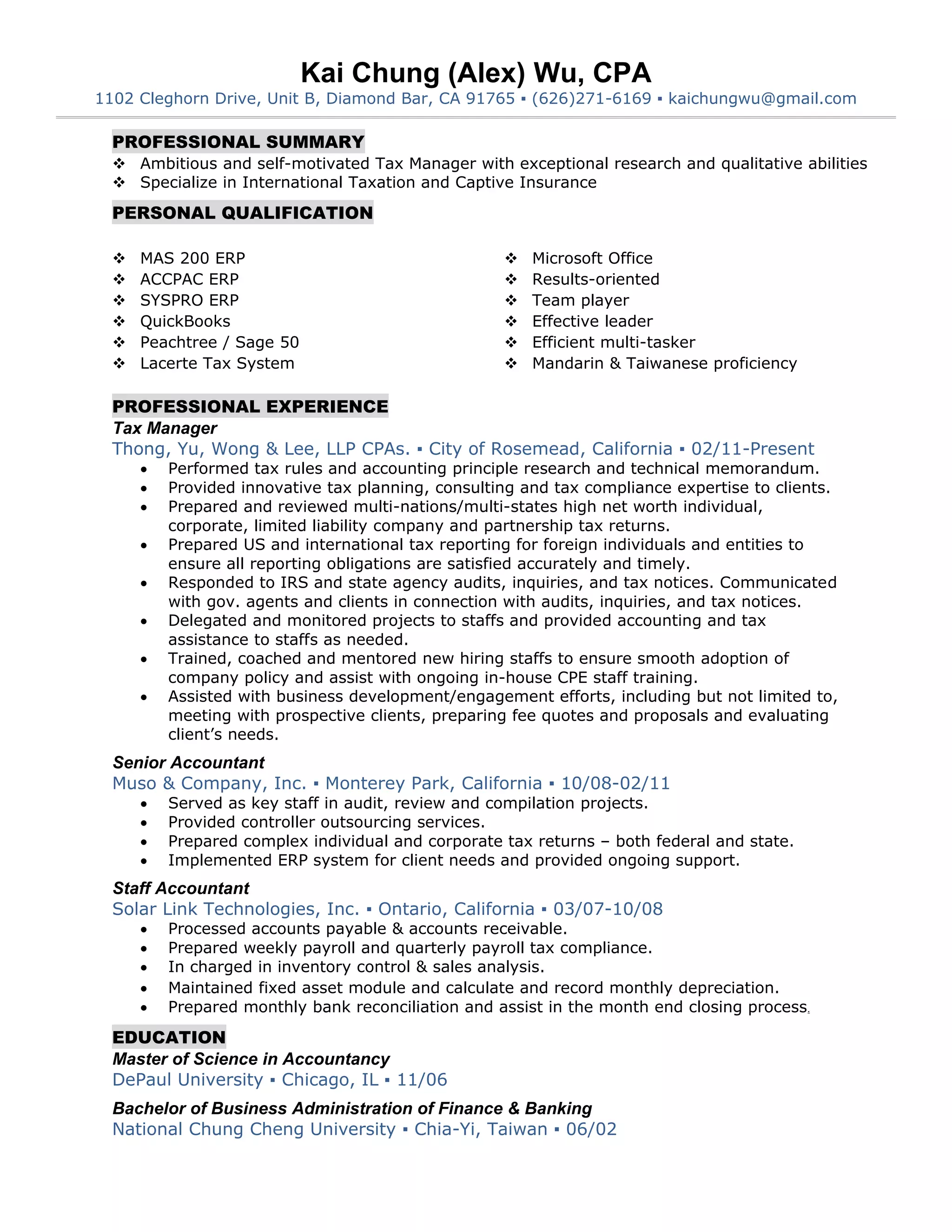 Resume - Alex Wu, CPA - 040216 | PDF
