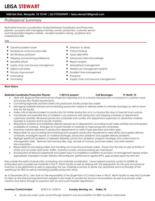 Leisa Stewart resume | DOC | Logistics | Business