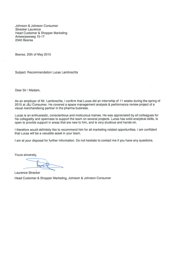 Recommandation Letter_Johnson&Johnson | PDF