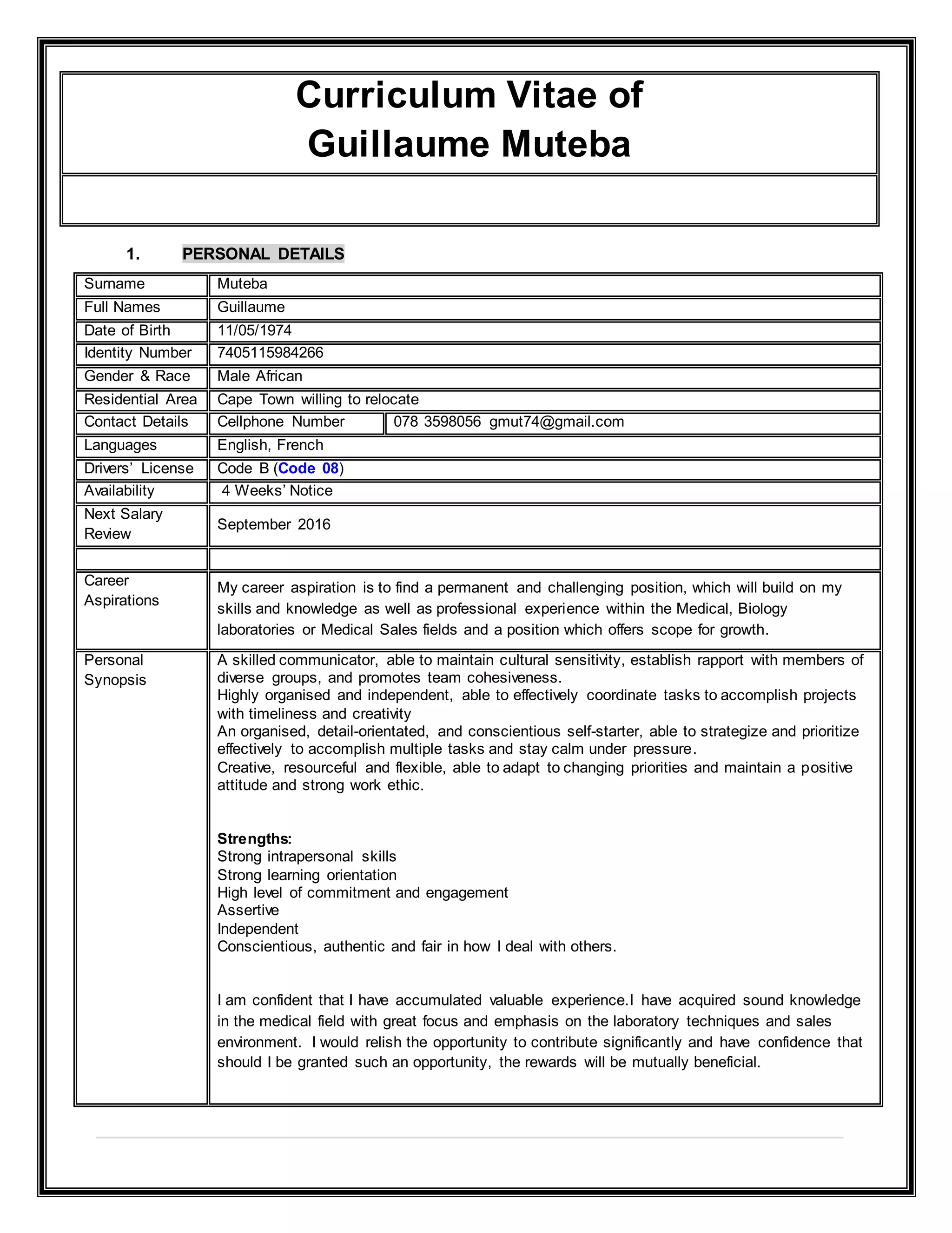 Guillaume Mutemba CV final draft | DOCX