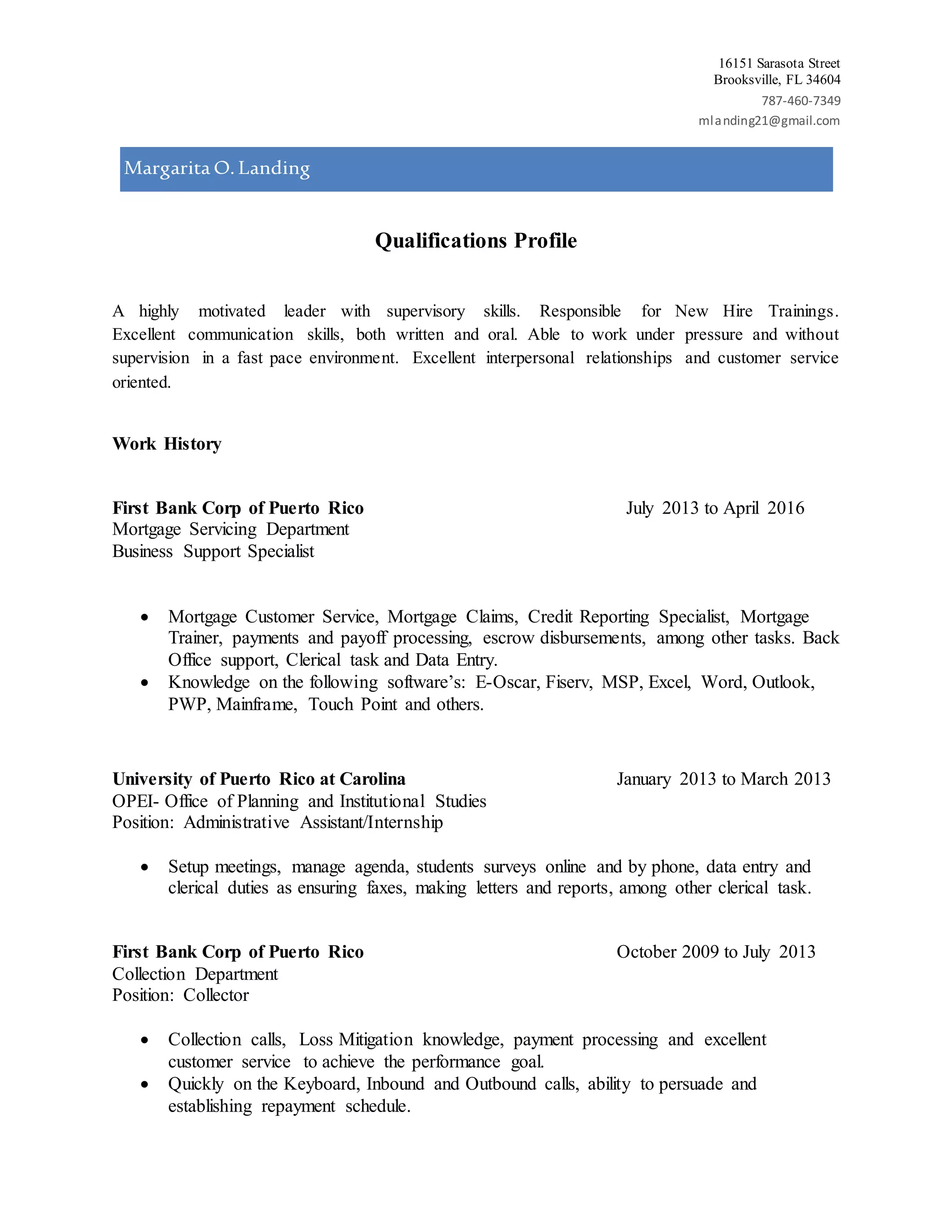 Margarita Landing Resume 2016 | DOCX