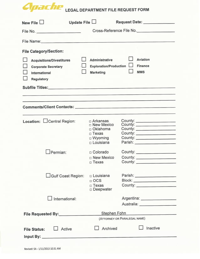 Apache - Fileroom Form | PDF