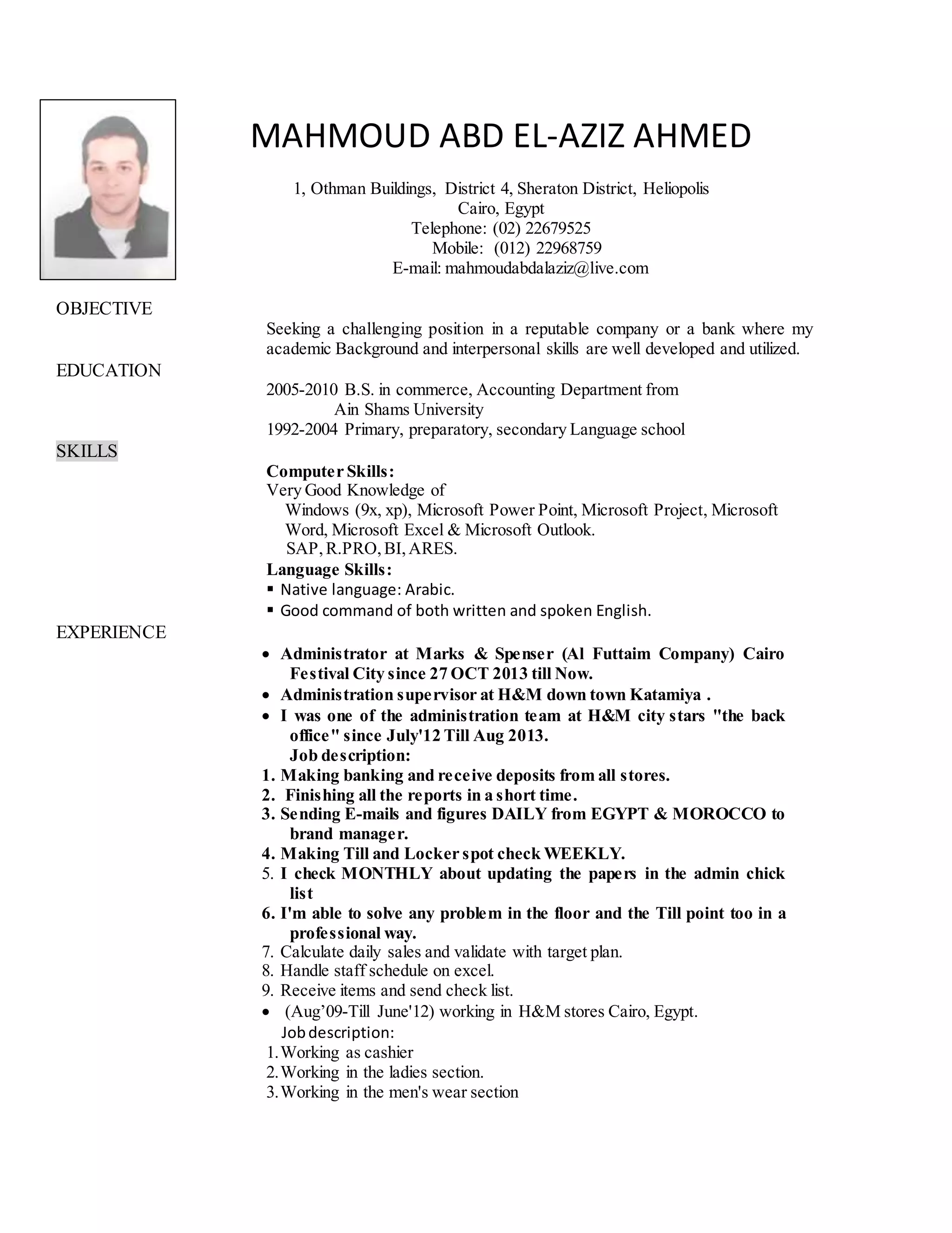mahmoud abd el-aziz cv.txt | Business | Business and Finance