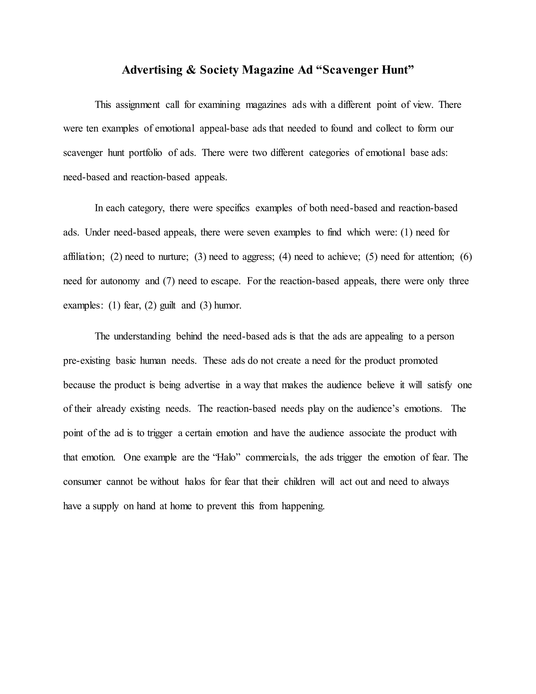 Advertising & Society Magazine Ad “Scavenger Hunt” | DOCX