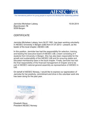 AIESEC Certificate | PDF