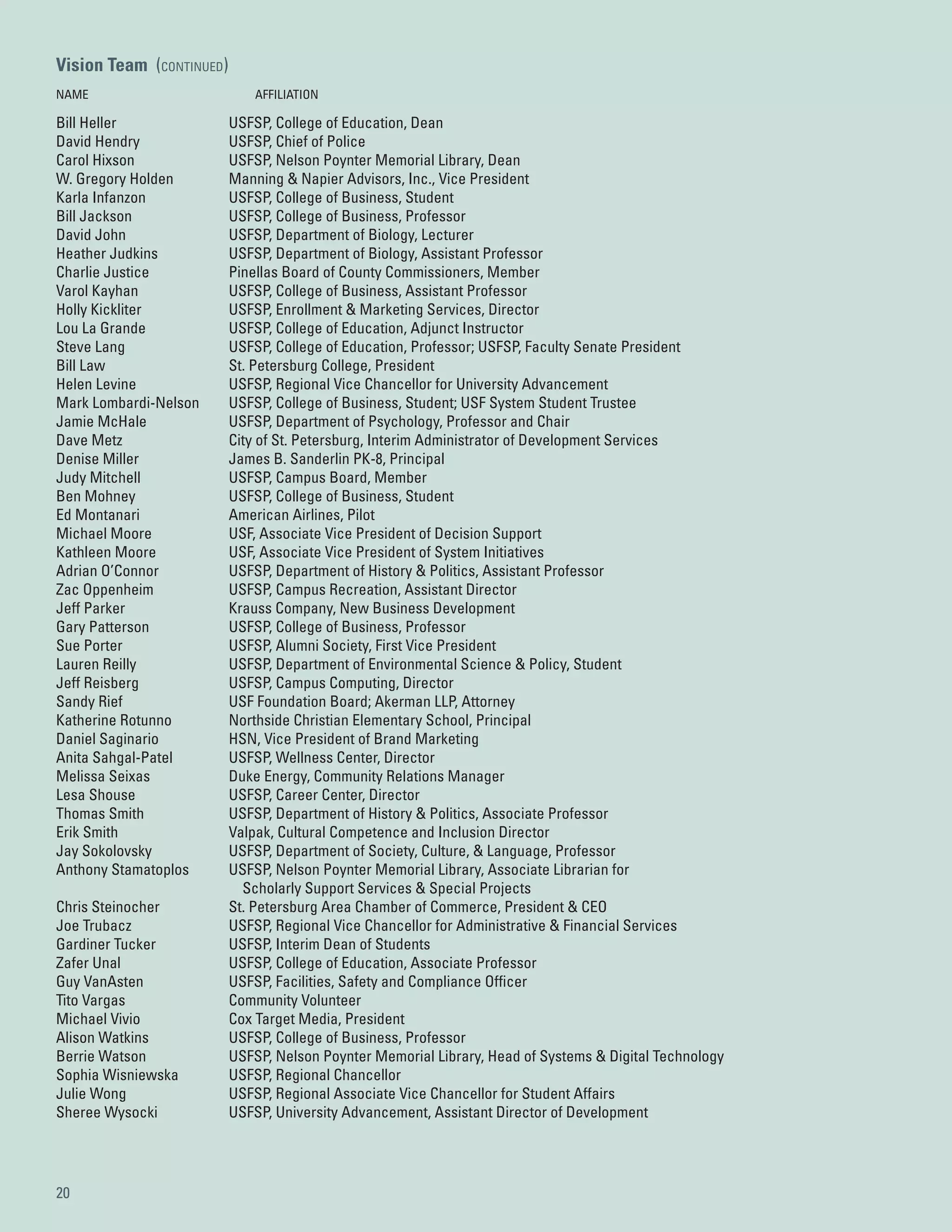 USFSP Vision 20:20 Strategic Plan | PDF