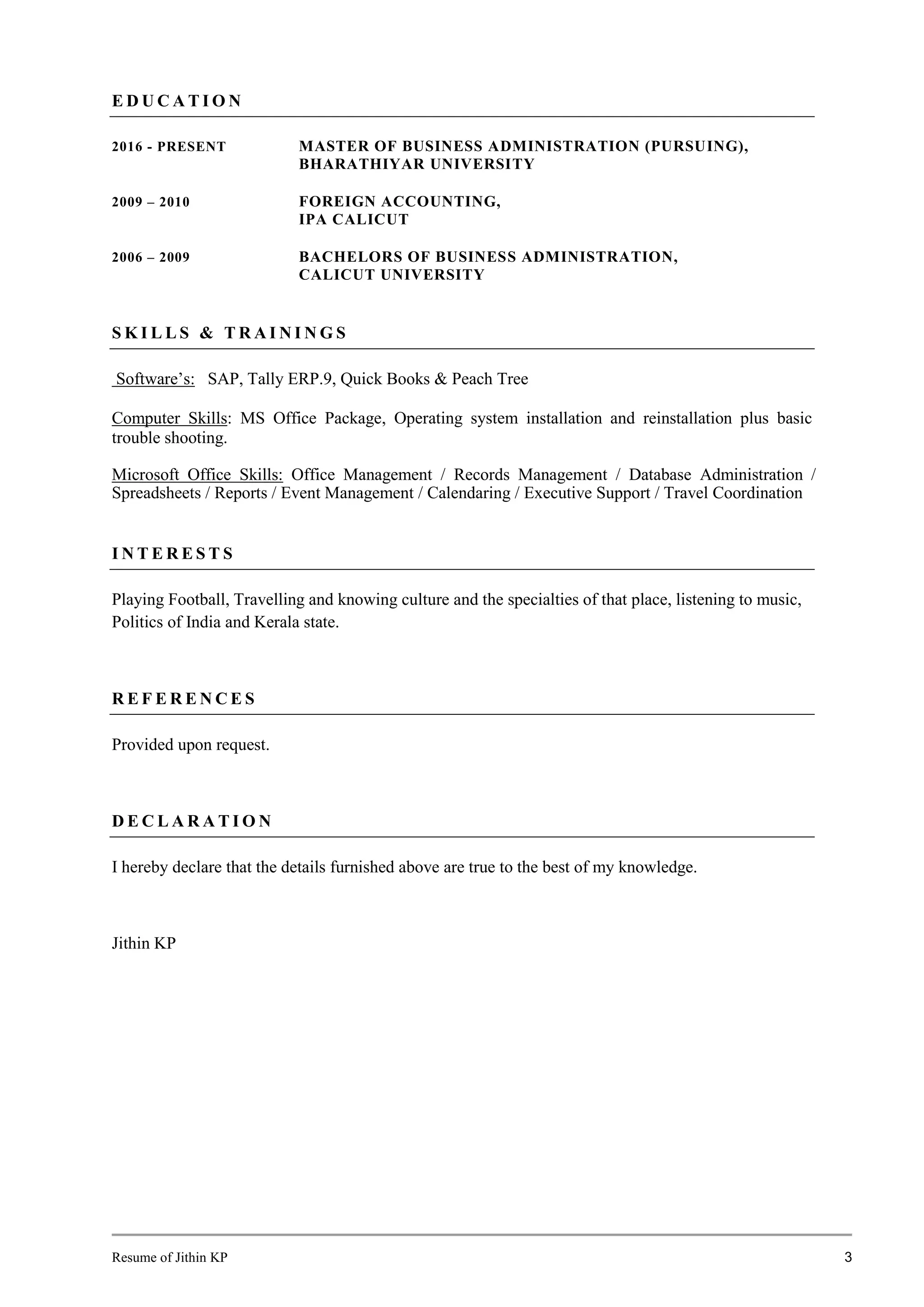 Jithin KP (RESUME) | PDF