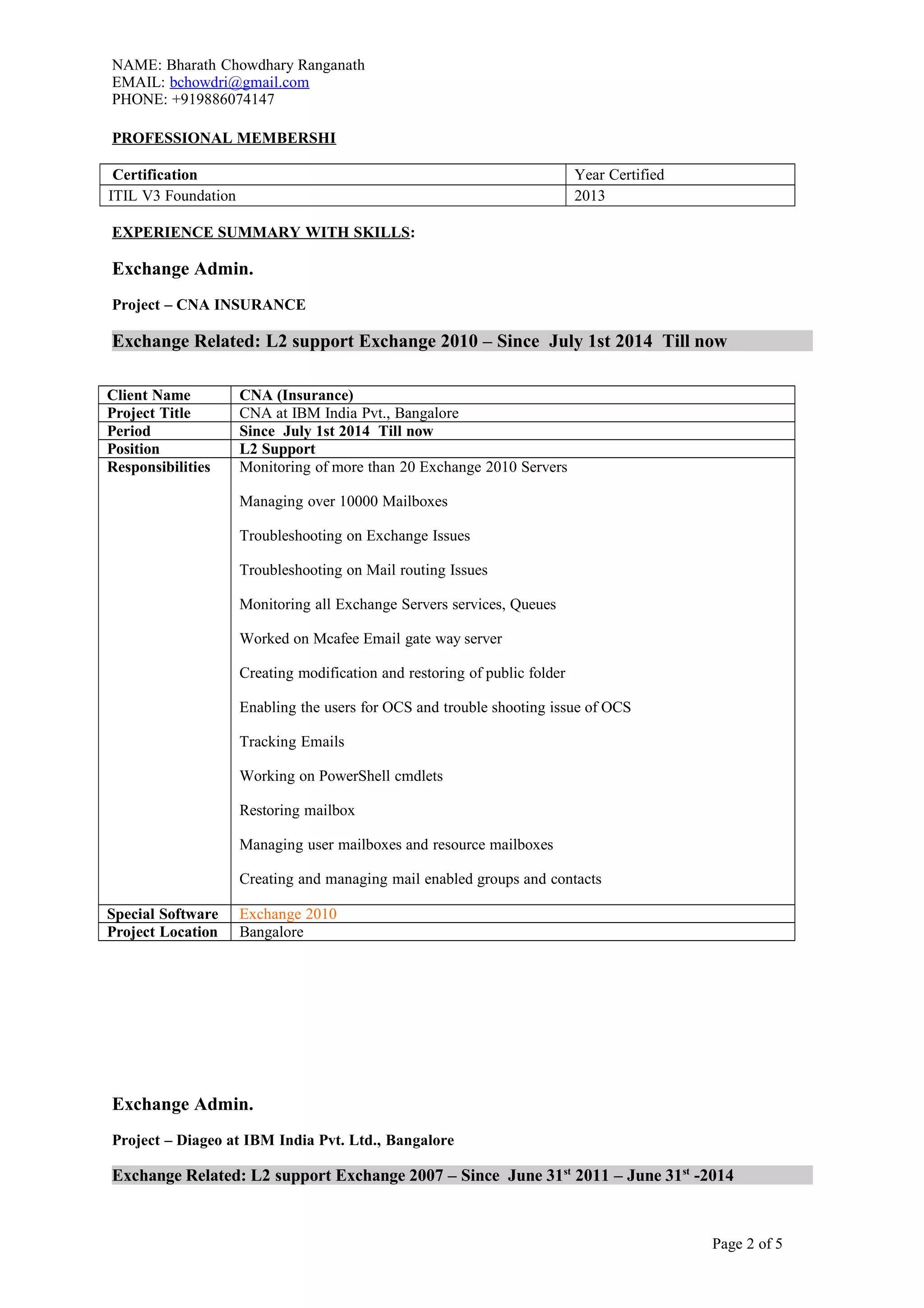 BHARATH RESUME | DOC | Email | Internet