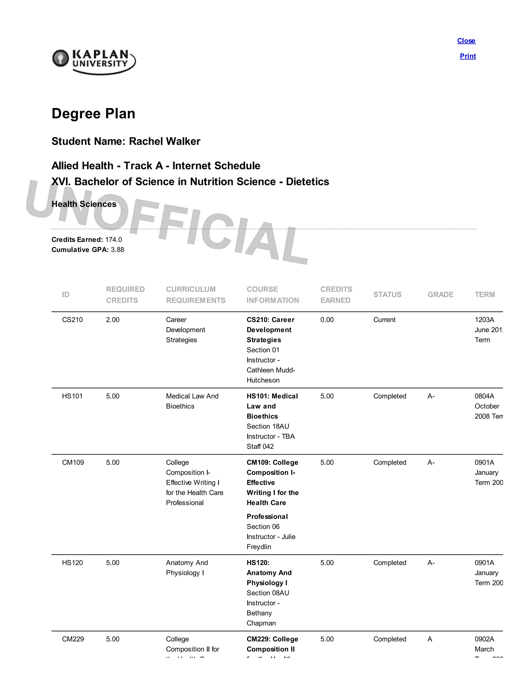 RachelWalkerKaplanTranscript | PDF