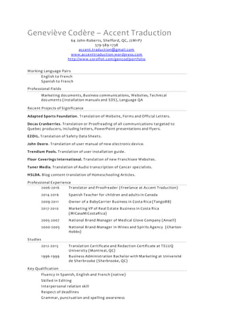 Genevieve Codere Translator Resume | DOCX | Business and Finance