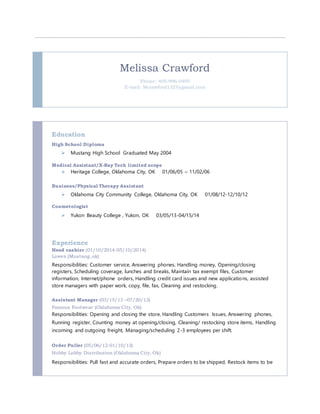 Melissa Crawford resume | DOCX