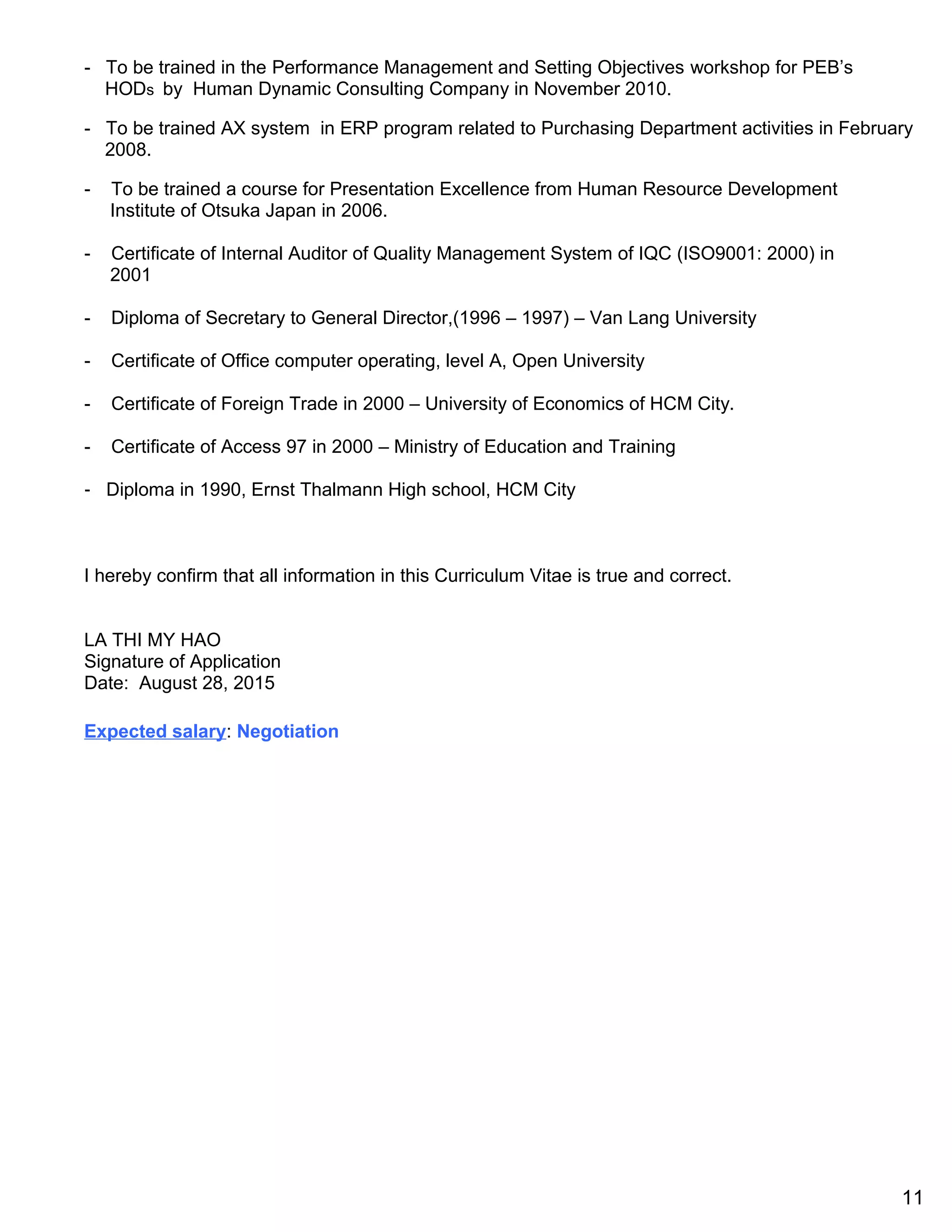 La My Hao- CV updated 2015 | PDF