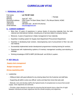 La My Hao- CV updated 2015 | DOC