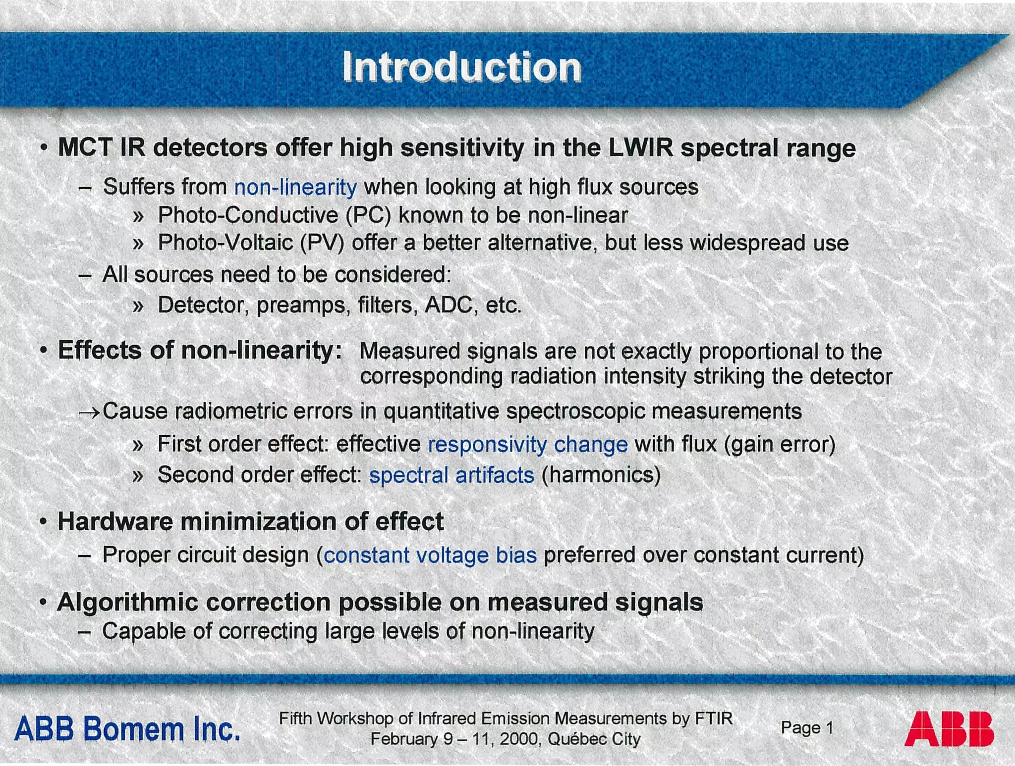 Lachance 2000, Non-linearity correction of FTIR instruments, Fifth Workshop of Infrared Emission ...