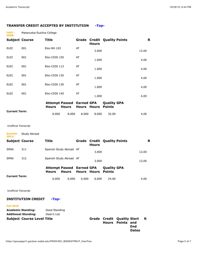 Academic Transcript | PDF | Undergraduate Education | College Education