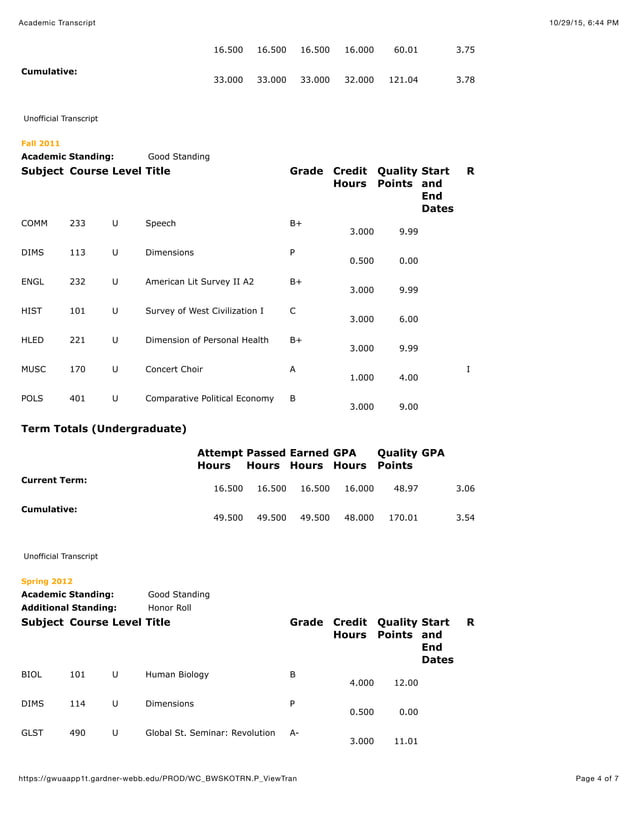 Academic Transcript | PDF | Undergraduate Education | College Education