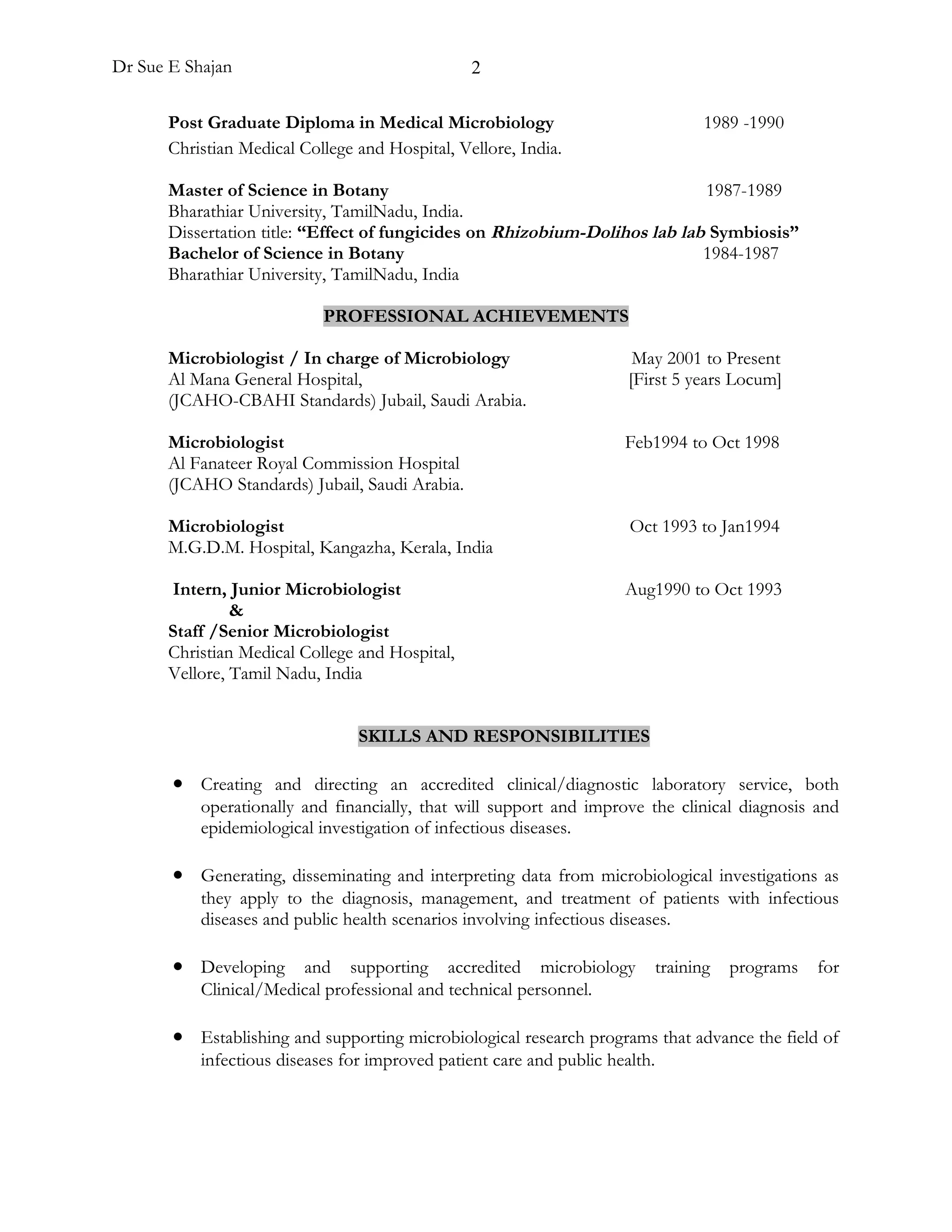 Dr. SUE ELIZABETH SHAJAN CV 2016[1] | DOC